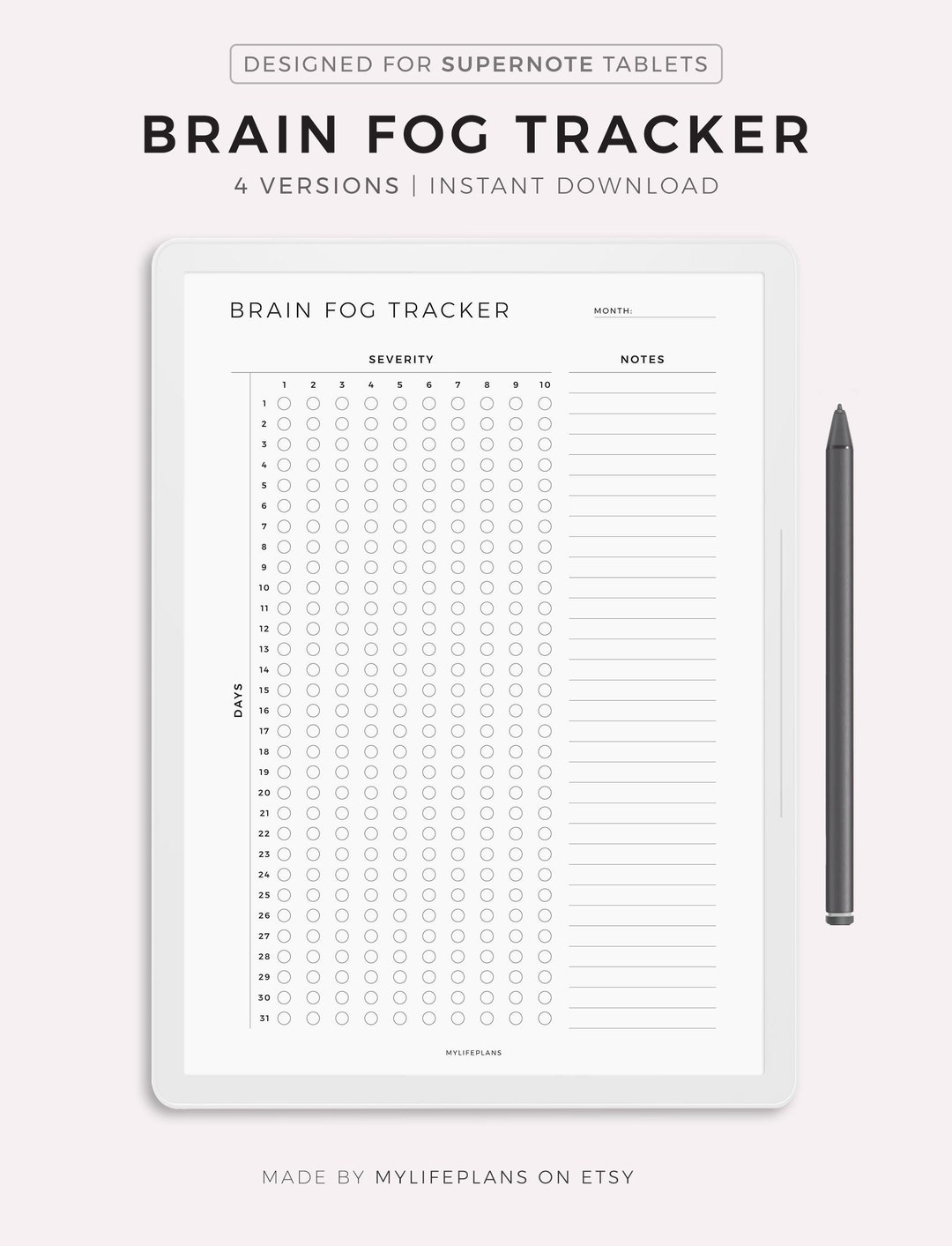 Monthly Brain Fog Tracker for Supernote A5X2/A5X/A5/A6X2/A6X/A6, Track ...