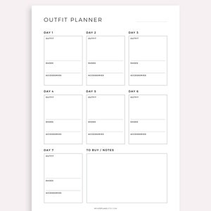 Travel Outfit Planner Printable Template, Daily Outfit Planner for ...