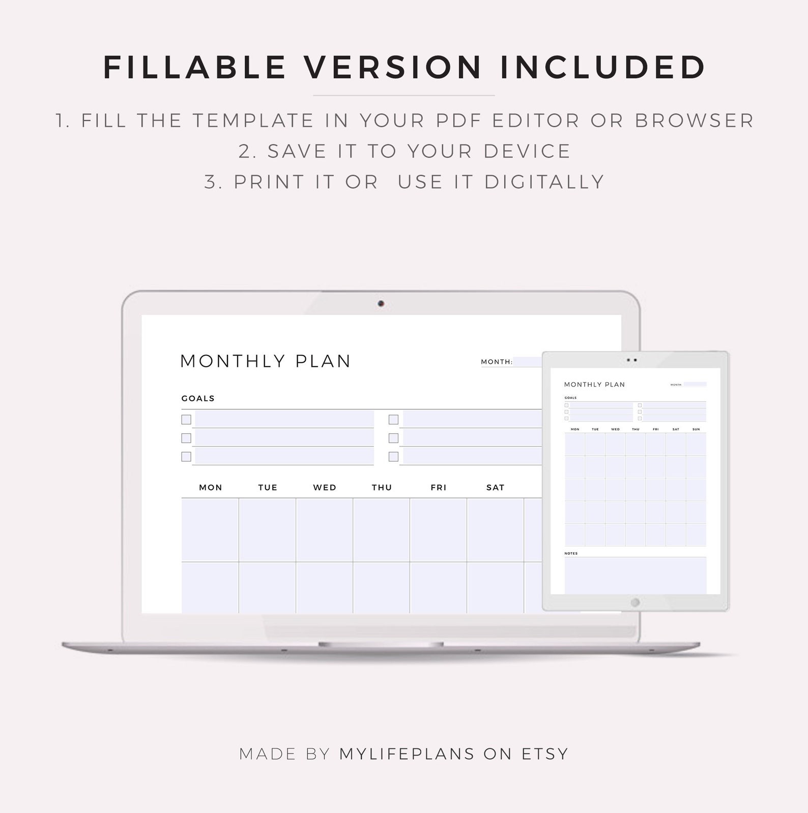 Monthly Goal Planner Printable Fillable Monthly Planner - Etsy