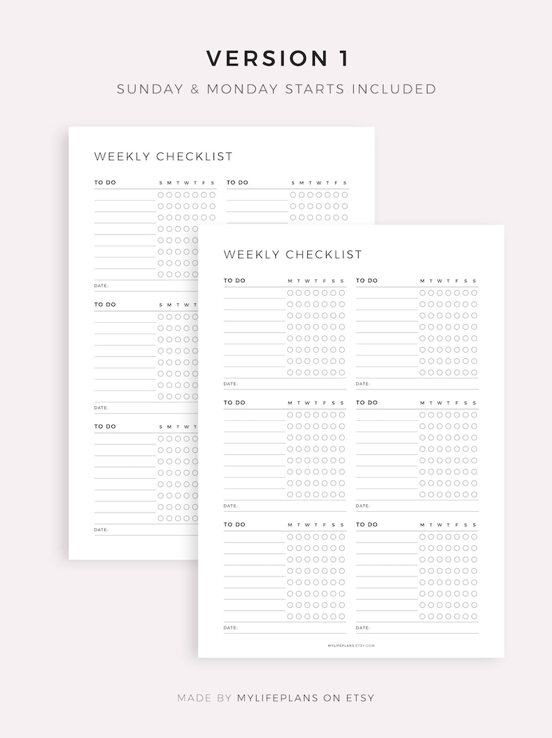 Printable Weekly Checklist Fillable, Weekly Task List, to Do List ...