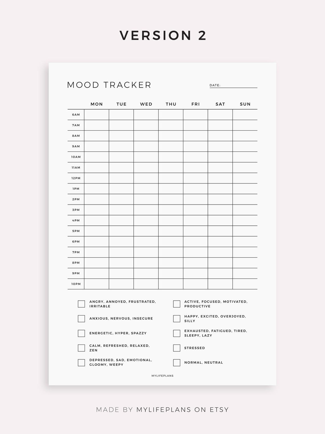 Hourly Mood Tracker for Remarkable Paper Pro, Weekly Mood Journal ...
