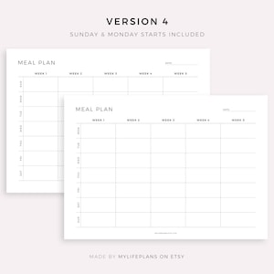 Monthly Meal Planner Printable Landscape, 30 Day Menu Planner, Food ...