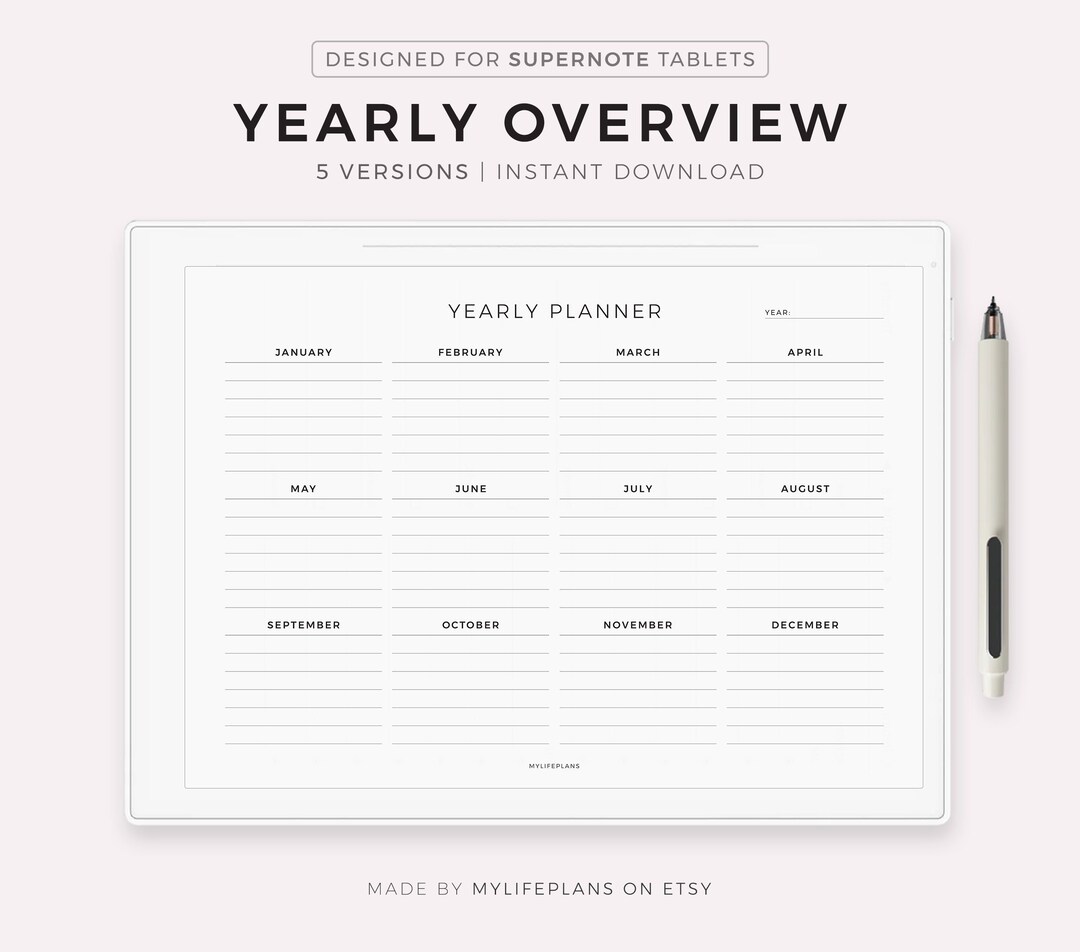Yearly Overview Supernote Template Landscape, Yearly Planner, Year at a ...