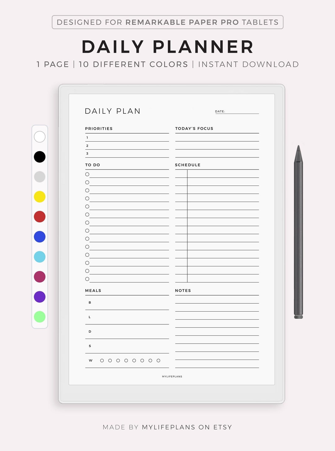 Daily Planner for Remarkable Paper Pro, Instant Download - Etsy