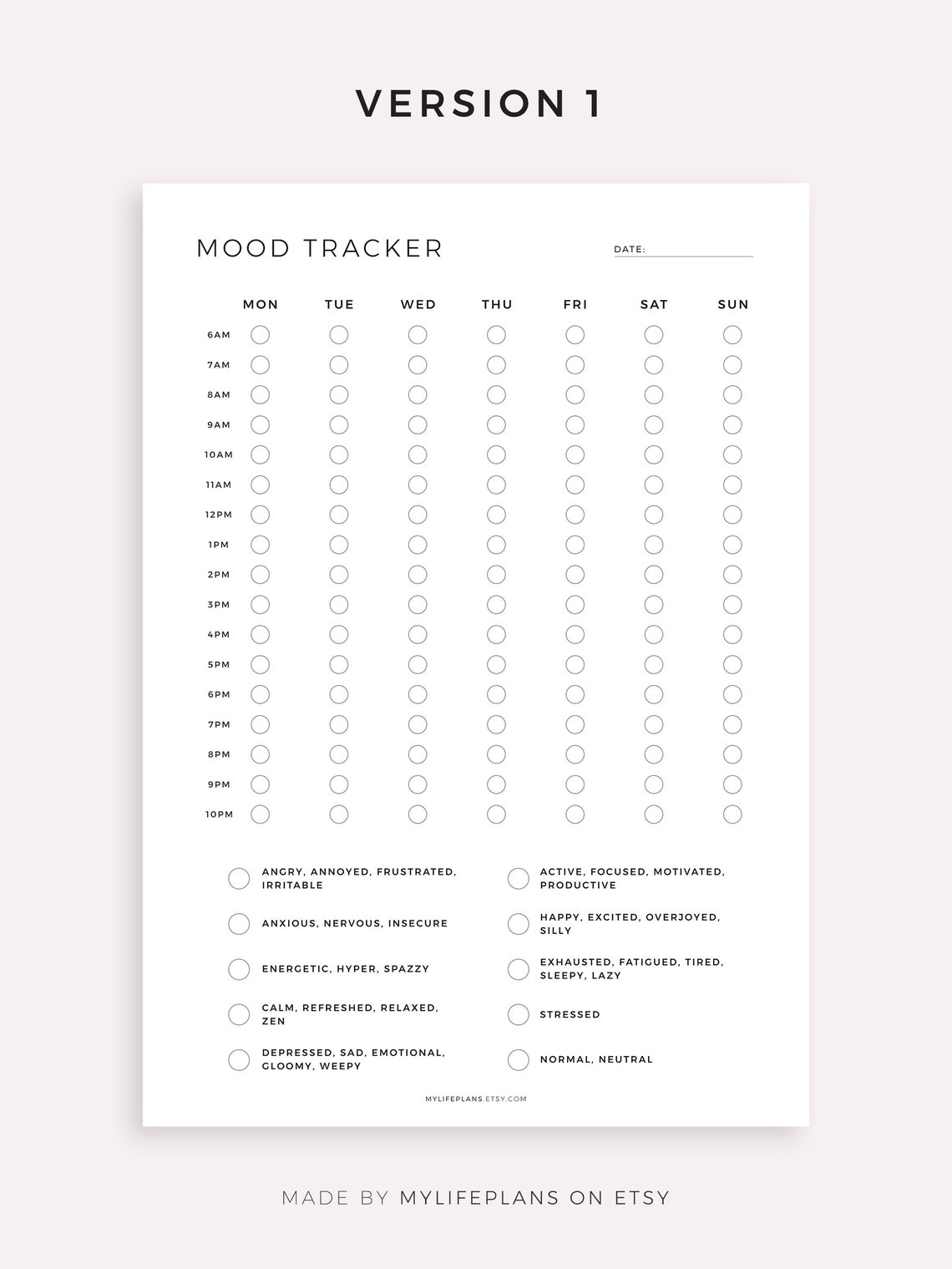 Hourly Mood Tracker Printable Weekly Mood Journal Emotion - Etsy UK