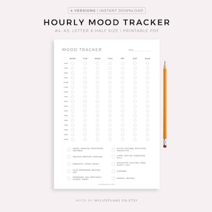 Hourly Mood Tracker Printable, Weekly Mood Journal, Emotion Tracker ...
