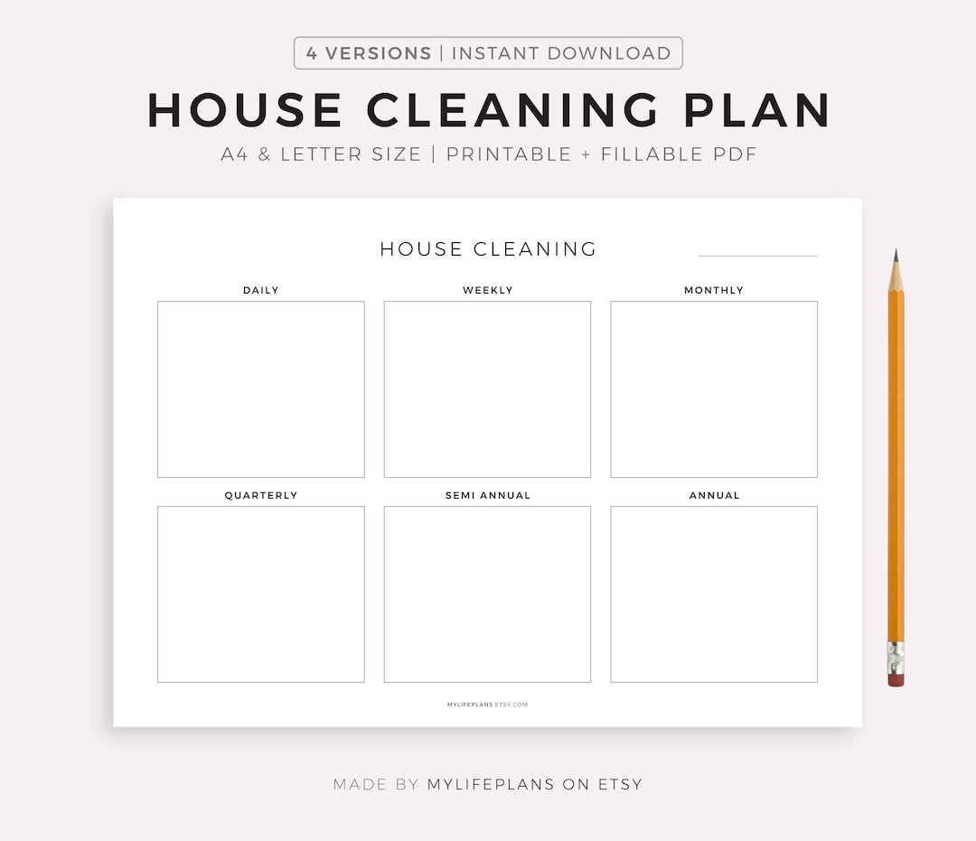 House Cleaning Planner Printable Landscape, Simple Cleaning Schedule ...