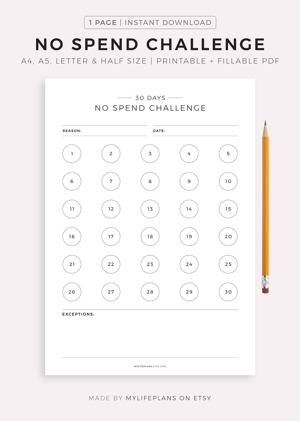 30 Day No Spending Challenge Money Saving Challenge Savings - Etsy