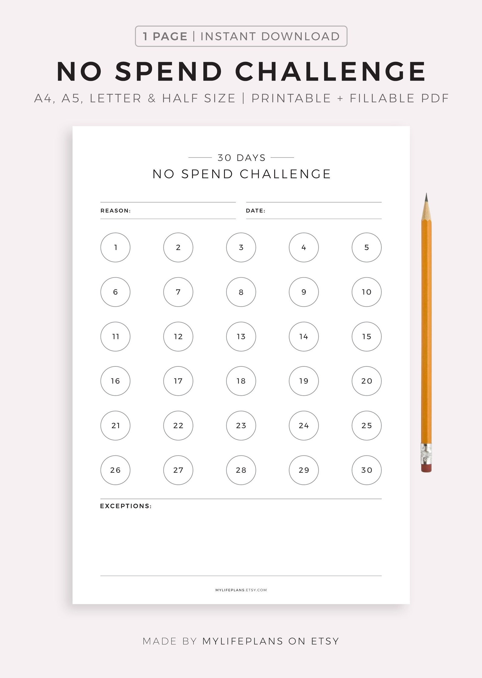 30 Day No Spending Challenge Money Saving Challenge Savings - Etsy