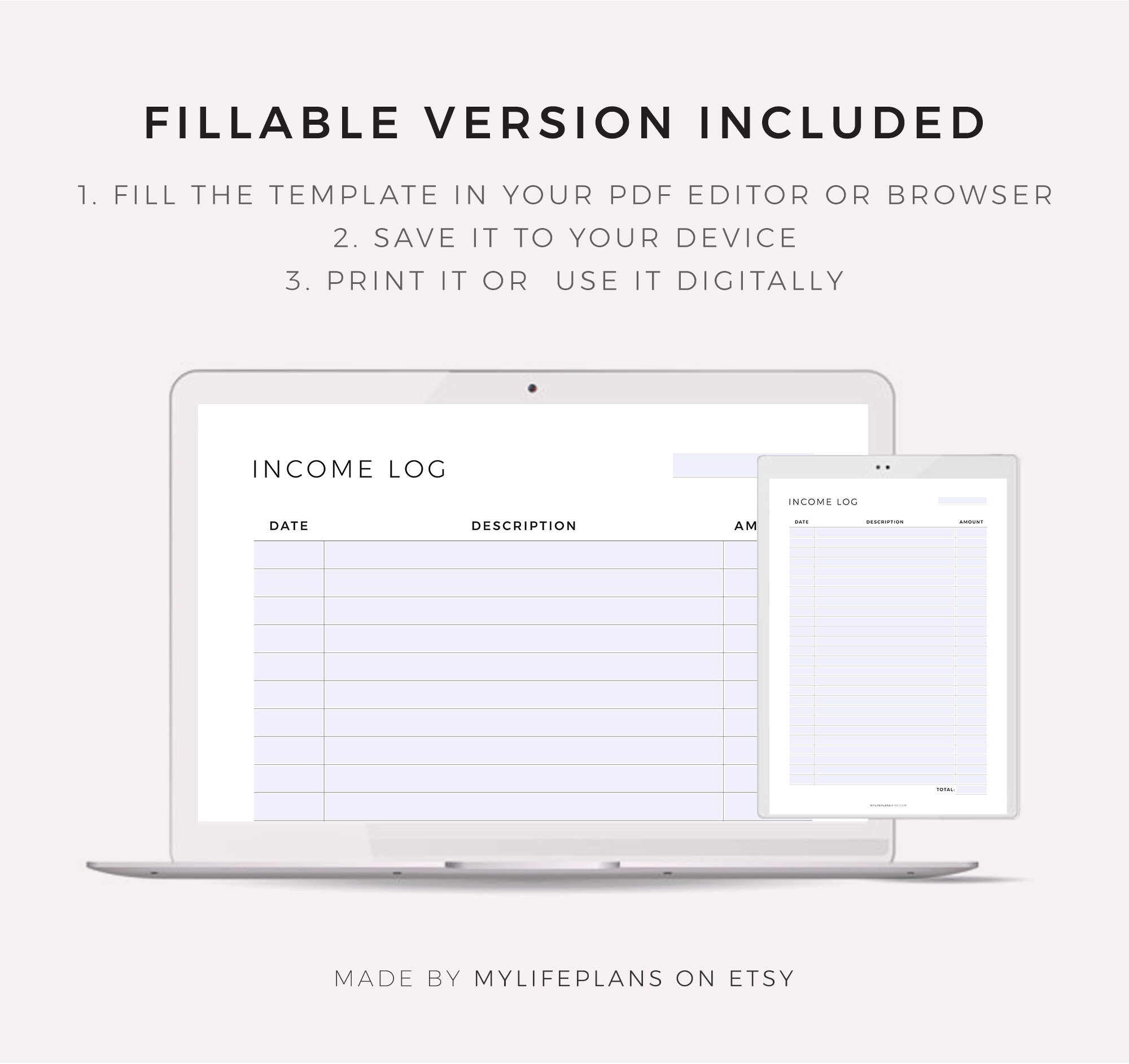 Income Log Printable Template, Personal / Business Income Tracker ...