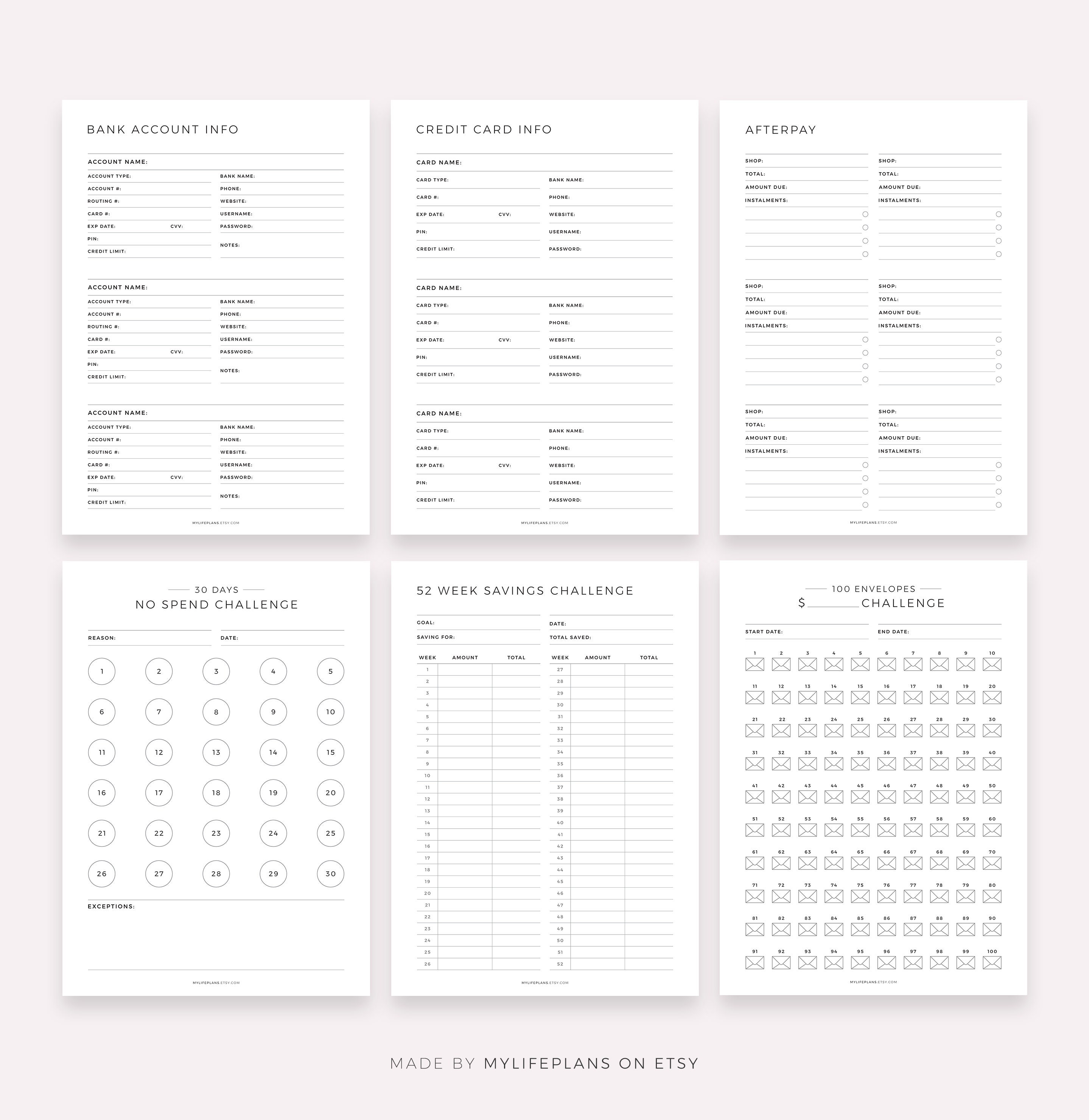Finance Planners Inserts Bundle Printable, A4/a5/letter/half Letter ...