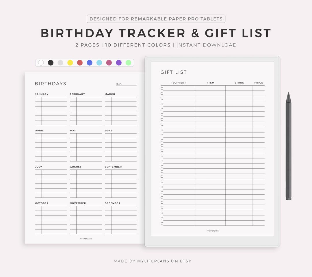 Birthday Tracker & Gift List Template, Birthday Planner, Birthday and ...