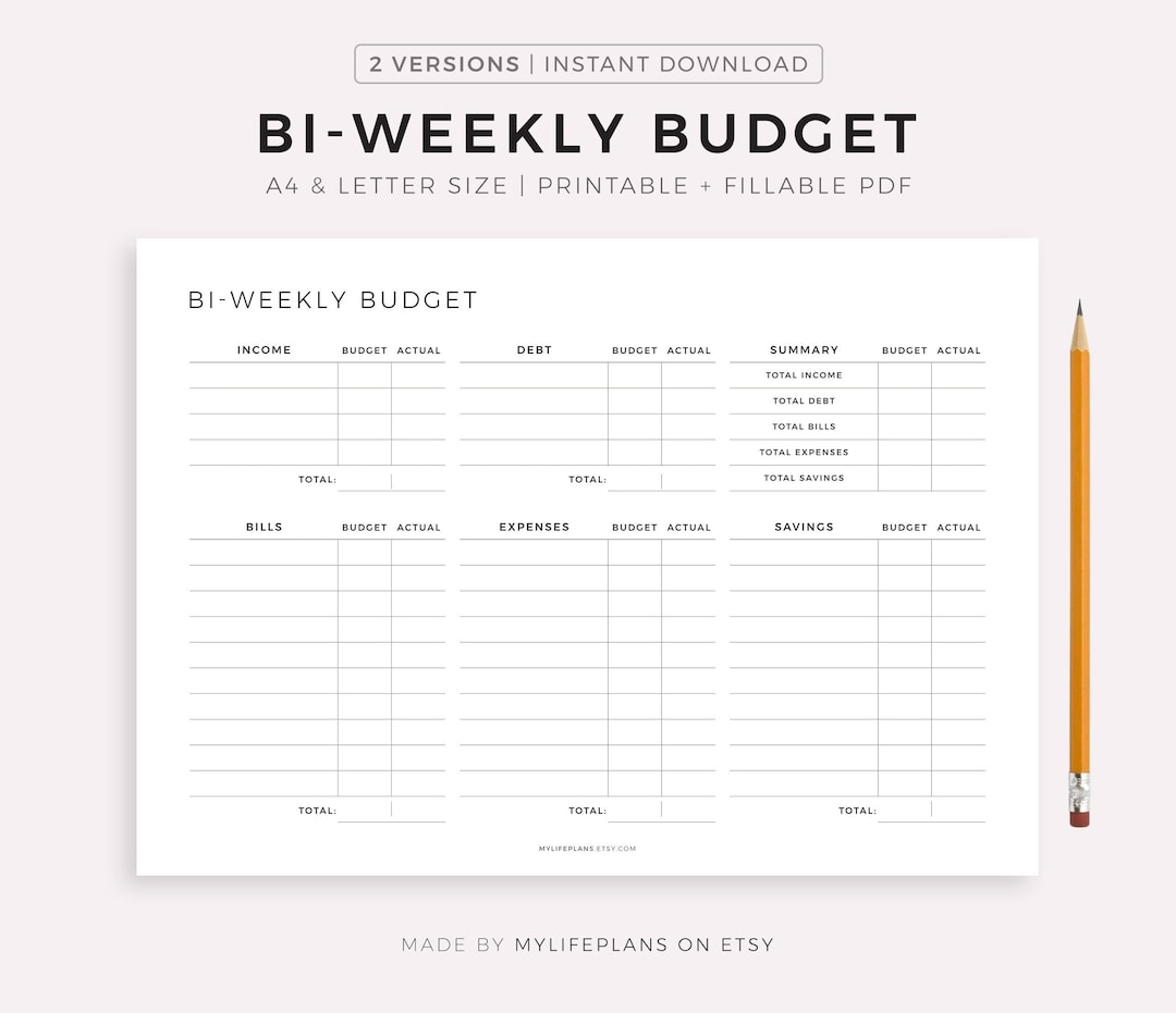 Bi-weekly Budget Planner Landscape Printable, Budget Template PDF ...