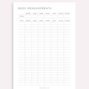 Body Measurements Tracker Printable, Fitness Progress Sheet, Body ...