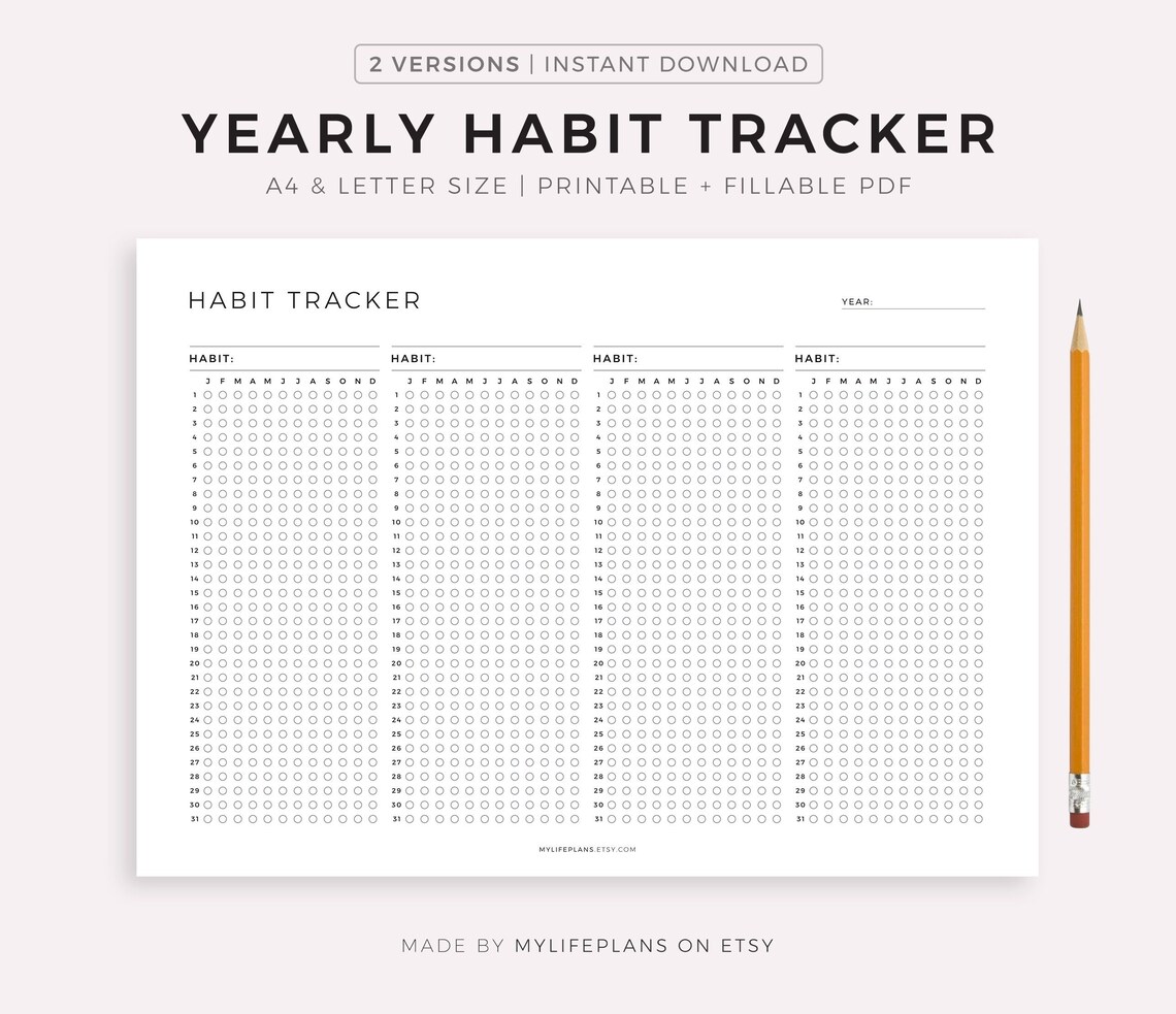 Yearly Habit Tracker Landscape Habit Tracker Template | Etsy