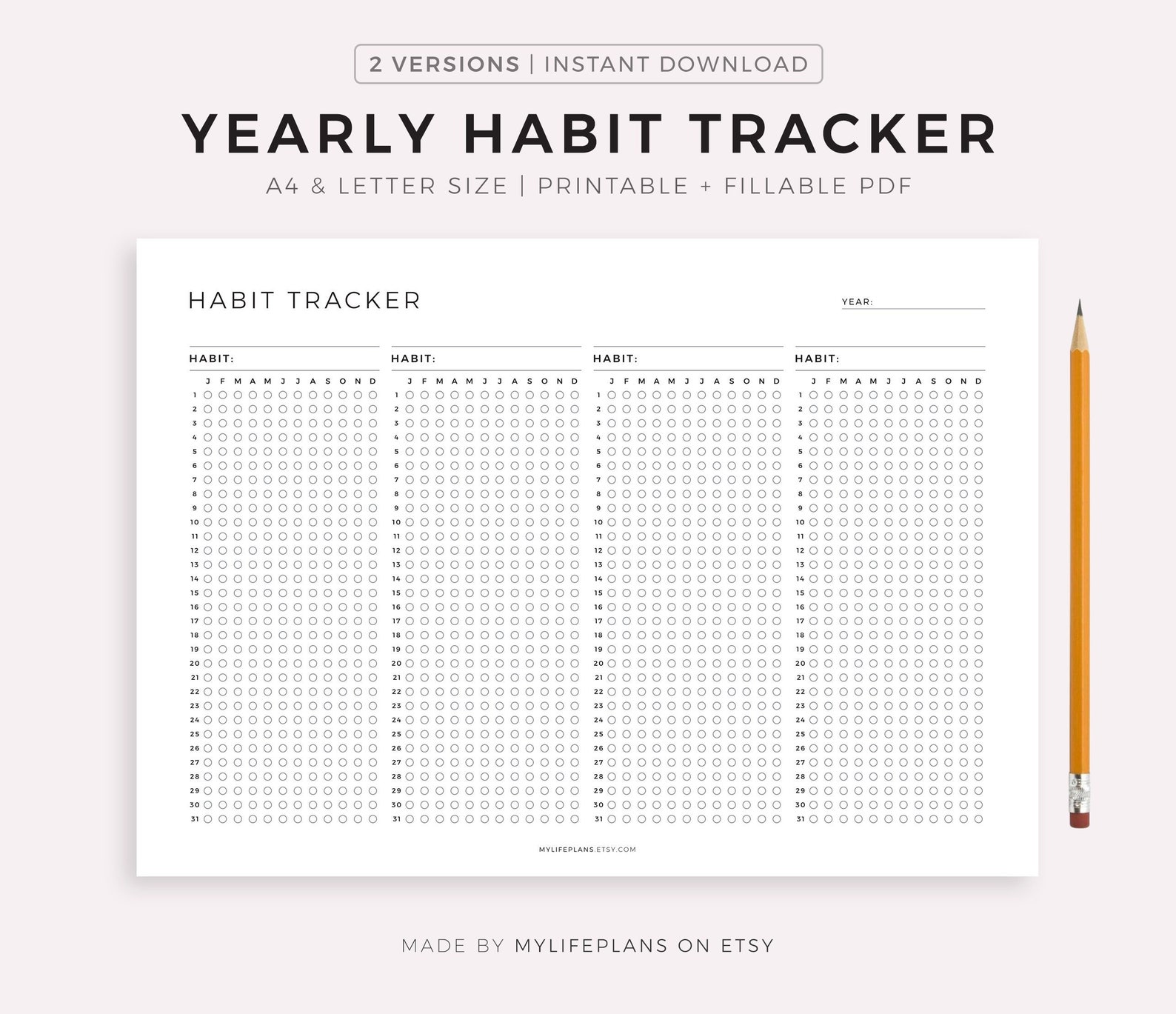 Yearly Habit Tracker Landscape Habit Tracker Template | Etsy