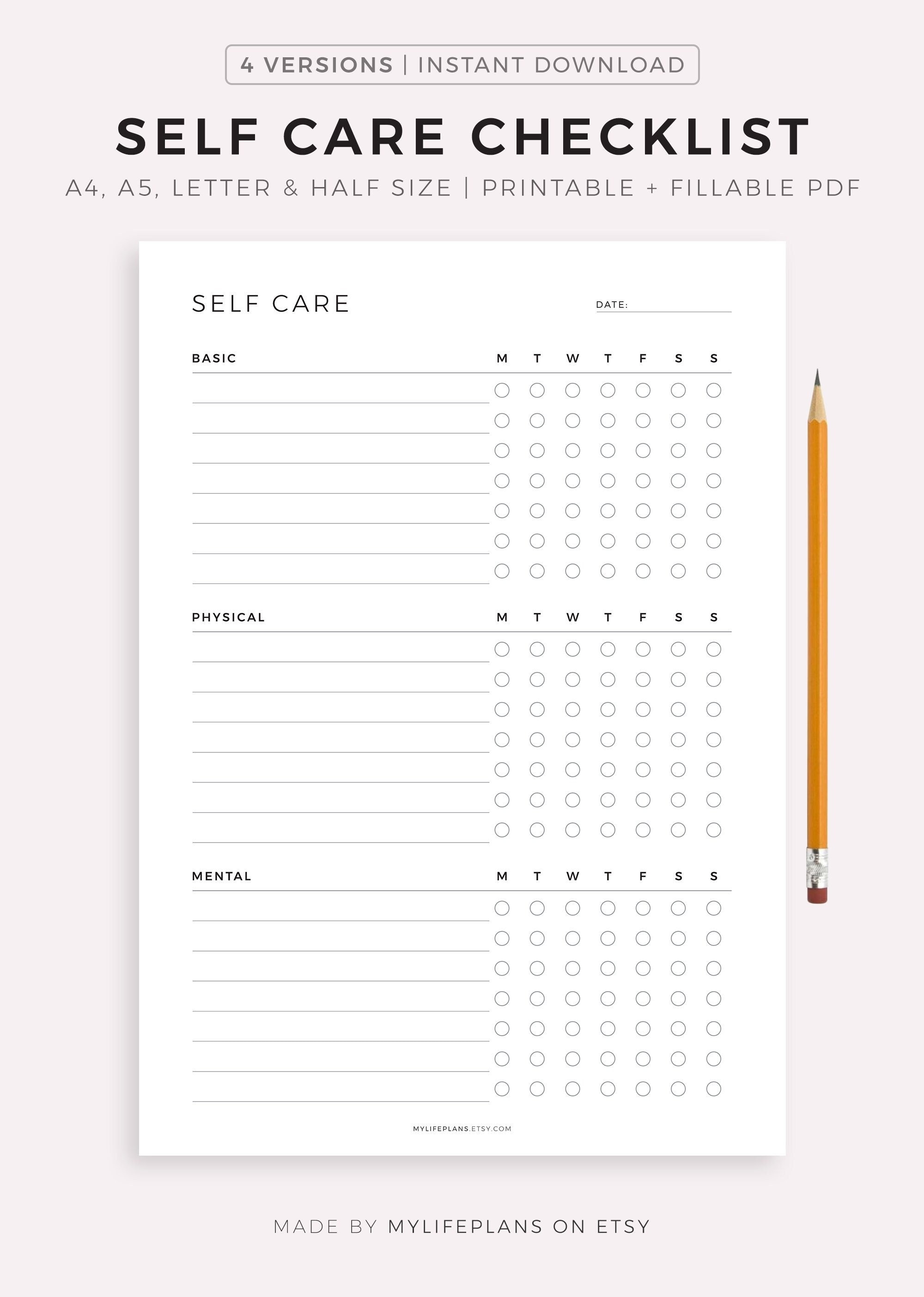 Self Care Checklist Printable Template Self Care Routine - Etsy UK
