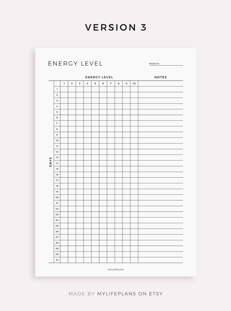 Daily Energy Level Tracker for Remarkable Paper Pro, Track Monthly ...