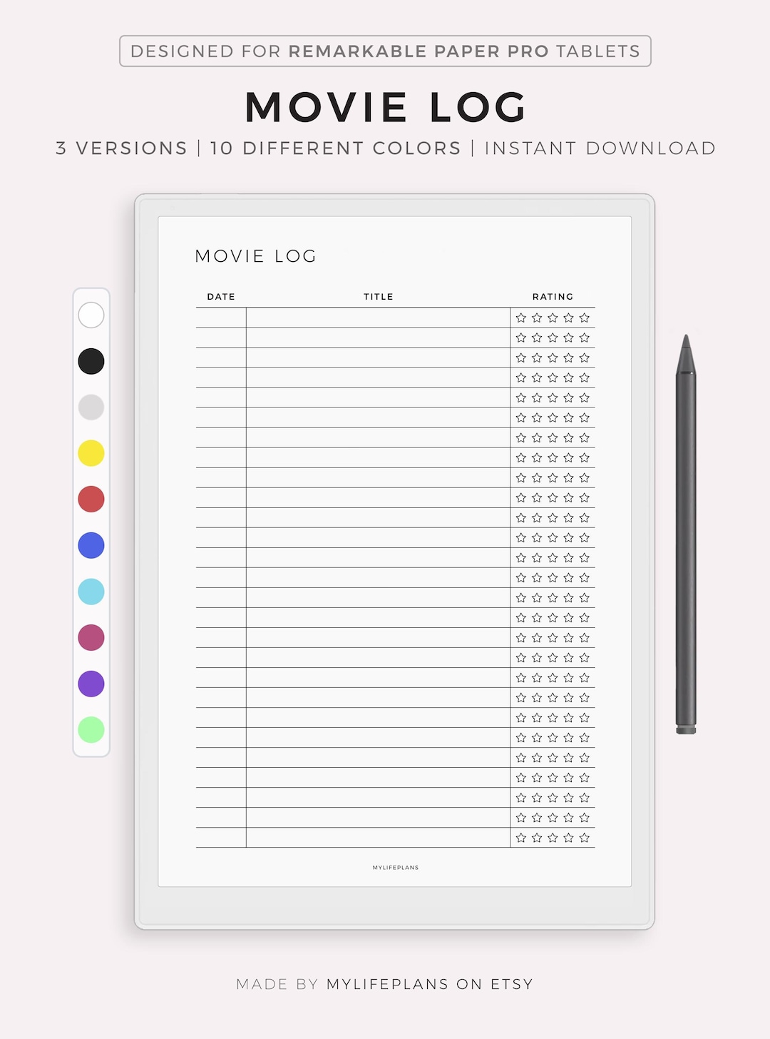 Movie Log Template for Remarkable Paper Pro, Movies to Watch, Movies I ...