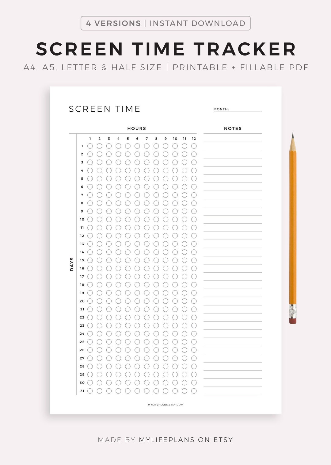 Screen Time Tracker Printable Get Your Digital Life Under Control by ...