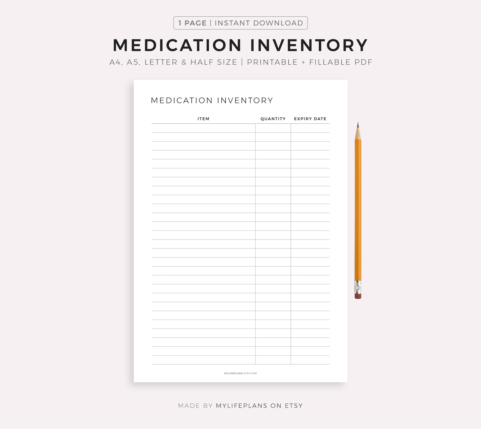 Medication Inventory Printable Template, A4/a5/letter/half Size ...