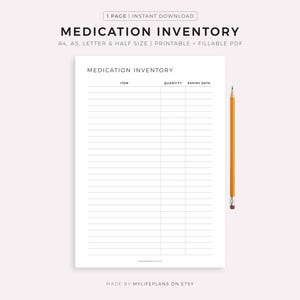 Medication Inventory Printable Template, A4/a5/letter/half Size ...