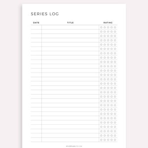 TV Series Log Printable, Series to Watch, Series I've Watched, Season ...