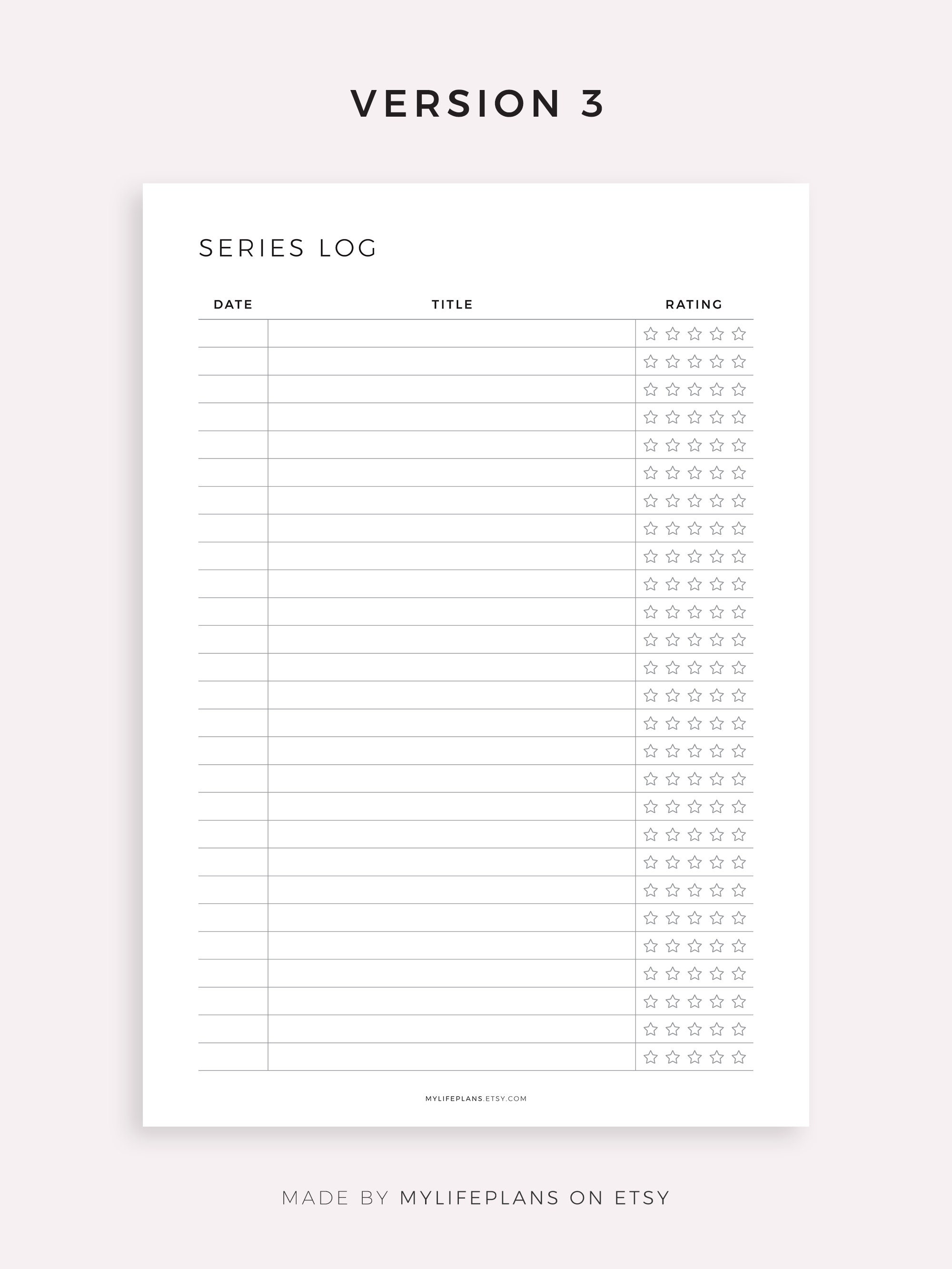 TV Series Log Printable Series to Watch Series I've - Etsy UK