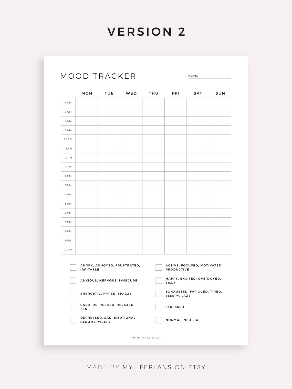 Buy Hourly Mood Tracker Printable Weekly Mood Journal Emotion Online in ...