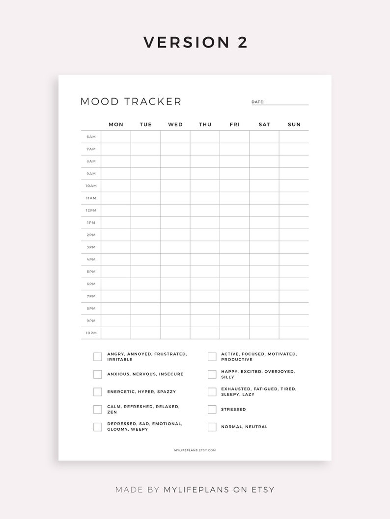 Hourly Mood Tracker Printable Weekly Mood Journal Emotion - Etsy UK