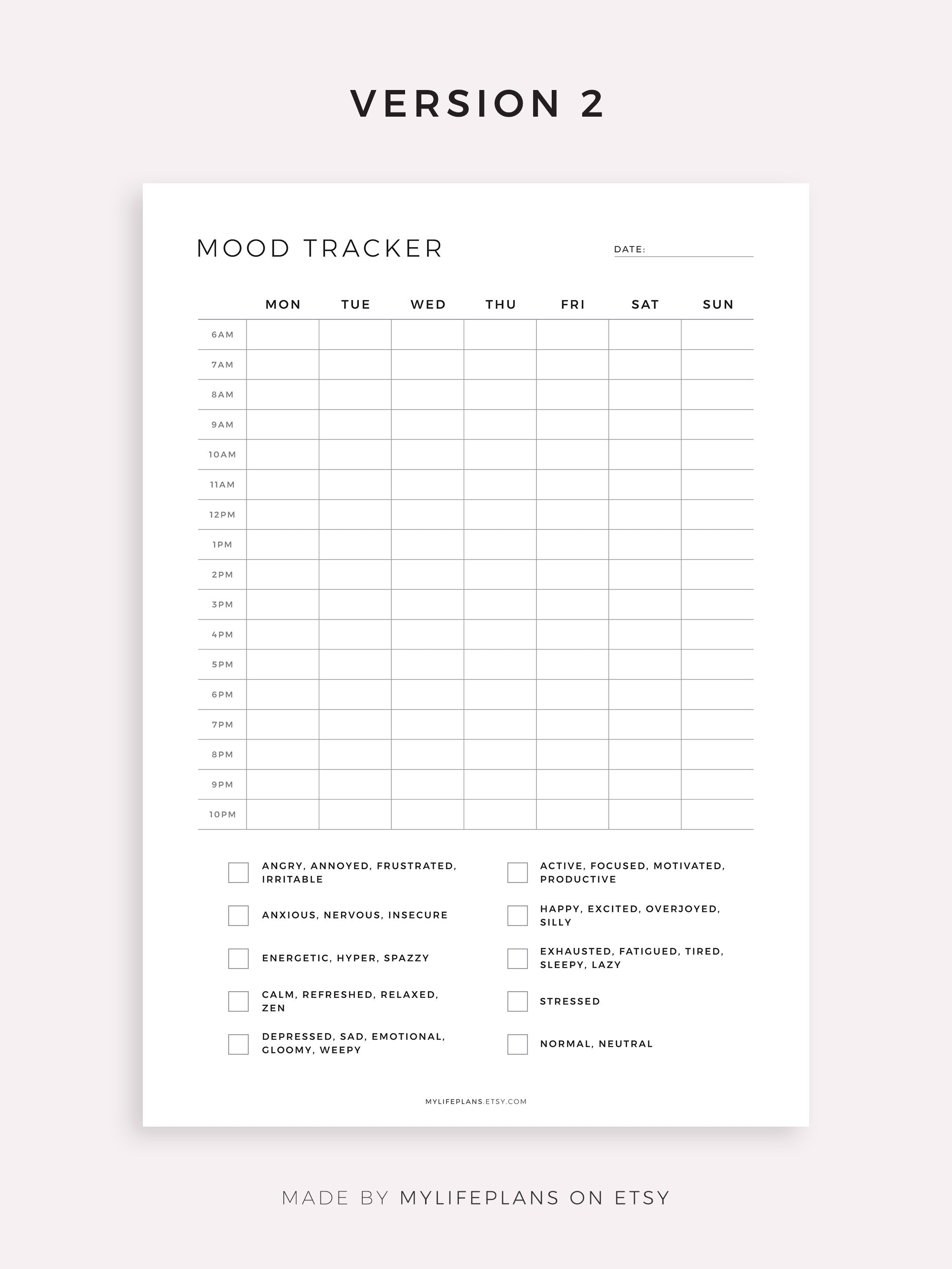 Hourly Mood Tracker Printable Weekly Mood Journal Emotion - Etsy UK