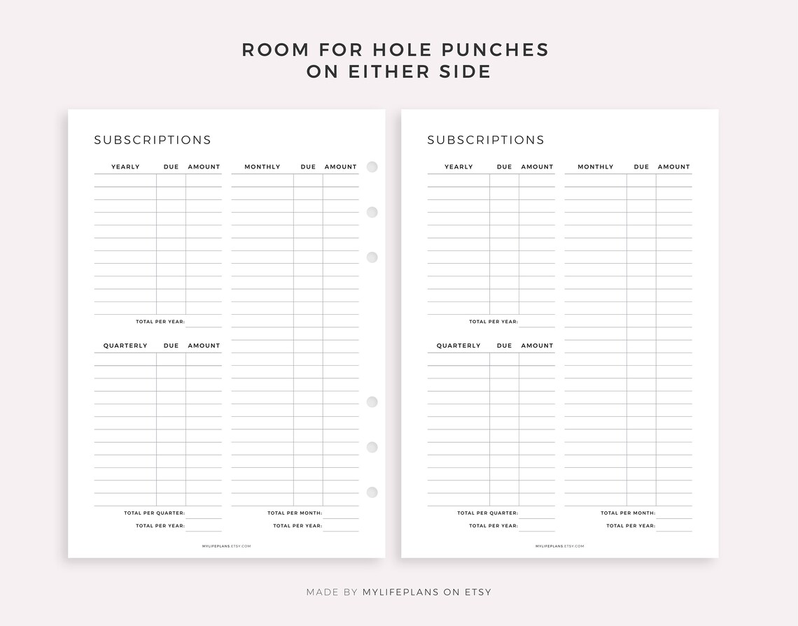 Monthly Quarterly Yearly Subscription Tracker Printable - Etsy
