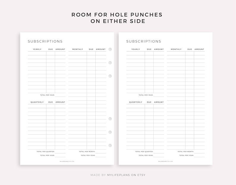 Monthly, Quarterly, Yearly Subscription Tracker Printable, Membership ...