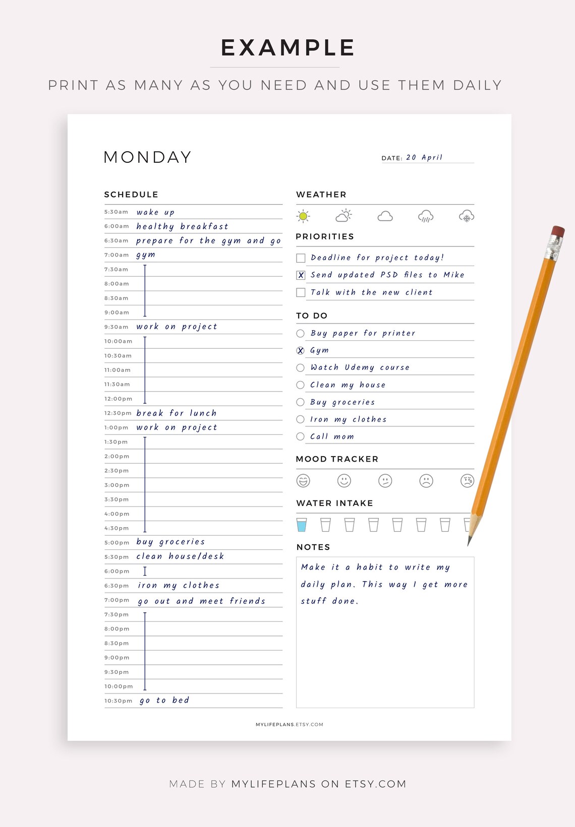 Printable 7 Day Planner Daily Planner Weekly Planner Half - Etsy