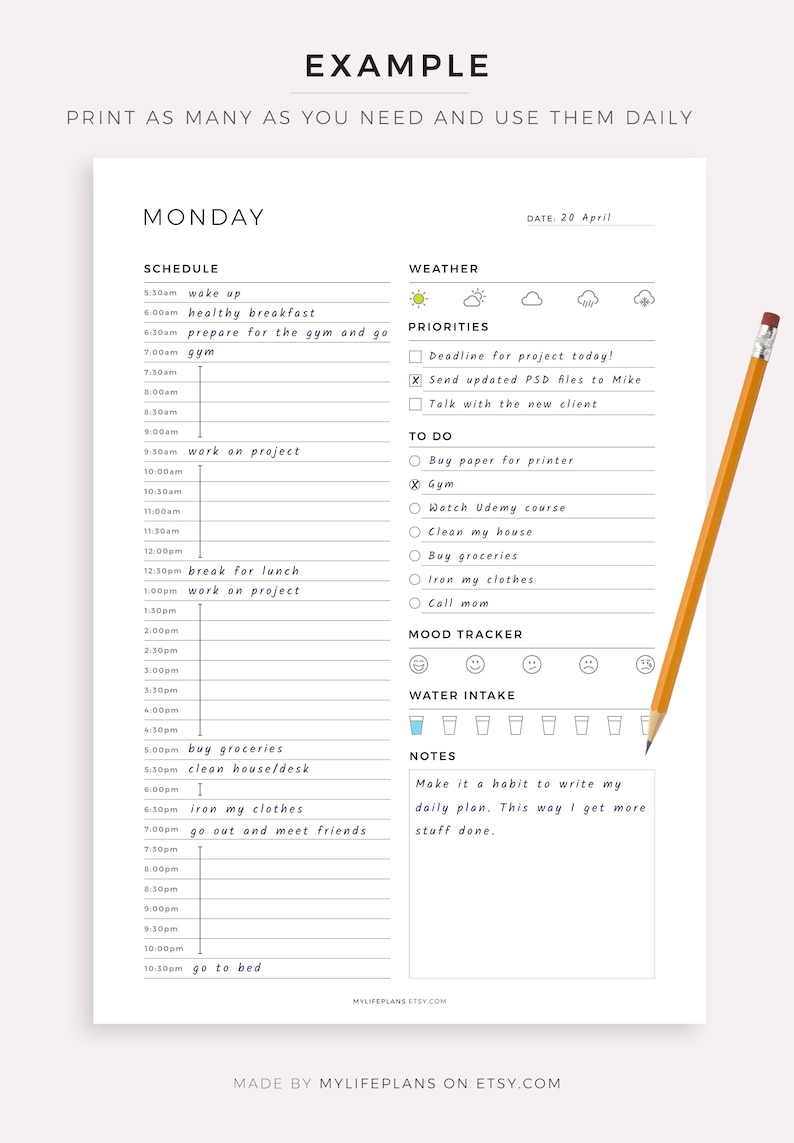 Printable 7 Day Planner, Daily Planner, Weekly Planner, Half Hourly ...