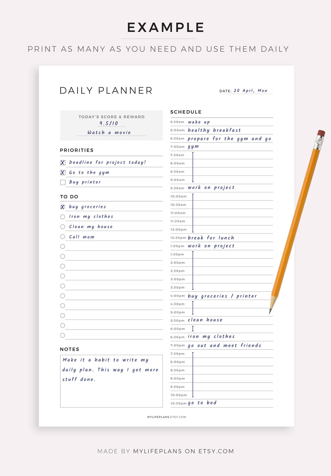 Daily Hourly Planner Printable Work Daily Planner - Etsy