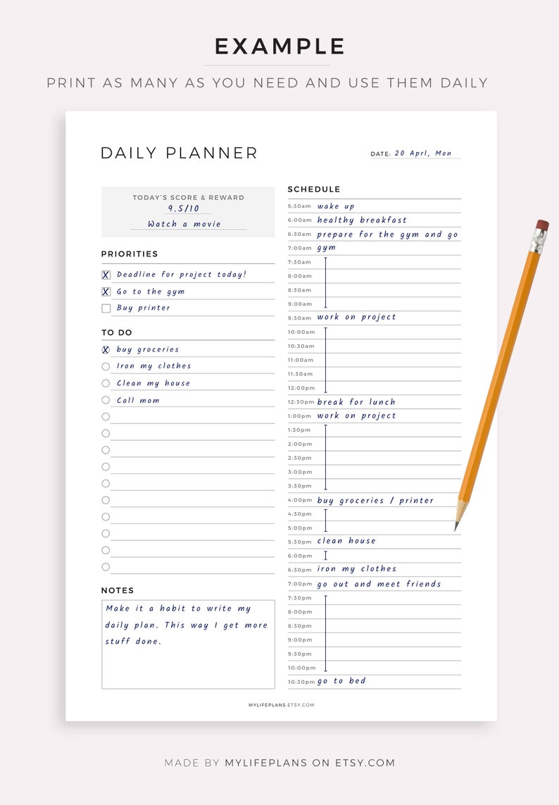 Daily Hourly Planner Printable Work Daily Planner - Etsy
