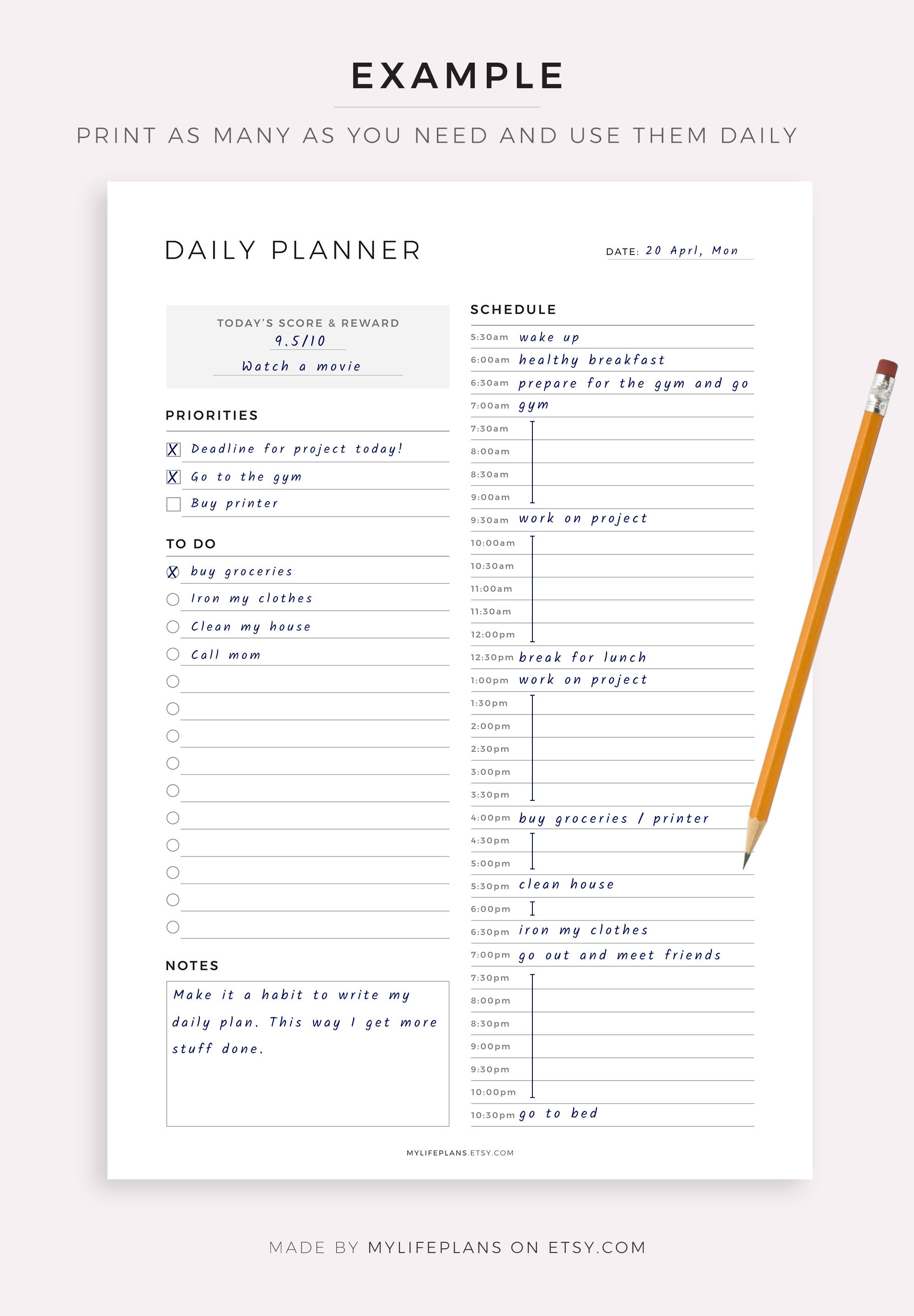 Daily Hourly Planner Printable Work Daily Planner - Etsy