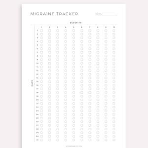 Monthly Migraine Tracker Printable Template, Headache Pain Tracker ...