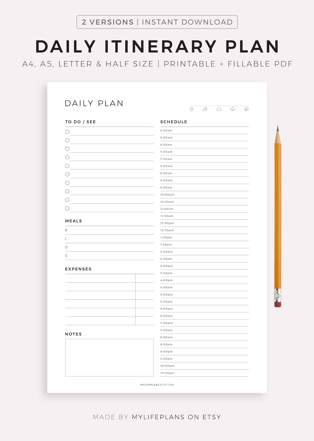 Daily Itinerary Planner, Vacation Day Planner, Travel Schedule, Daily ...