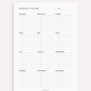 Yearly Overview, Yearly Planner on One Page, Year at a Glance, Undated ...
