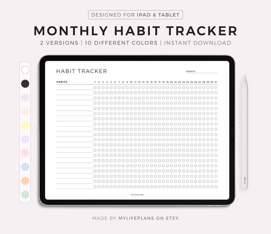 Digital Monthly Habit Tracker Landscape, Routine Tracker, 30 Day Habit ...