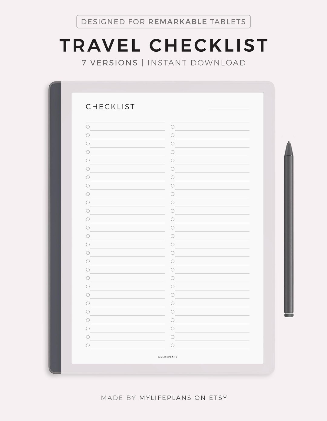 Blank Travel Checklist Template for Remarkable 2, Instant Download - Etsy