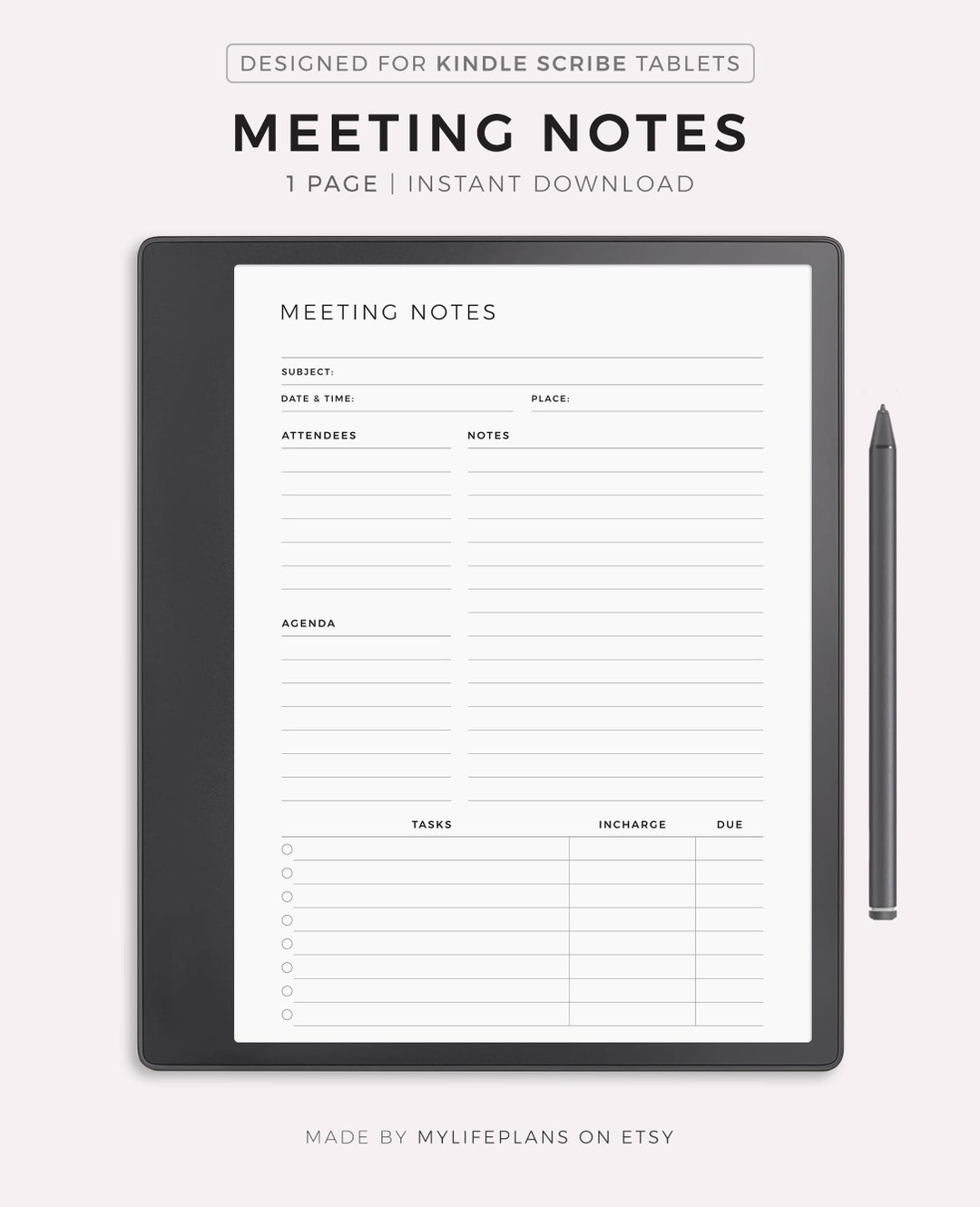 Meeting Notes Template for Kindle Scribe, Meeting Minutes, Meeting ...
