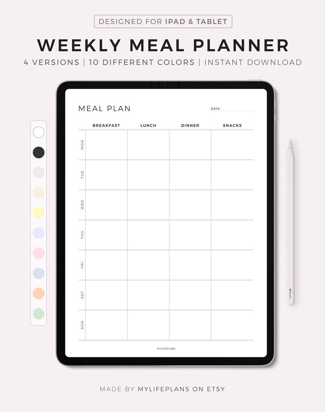 Digital Weekly Meal Planning, 7 Day Menu Planner, Meal Prep Planner ...