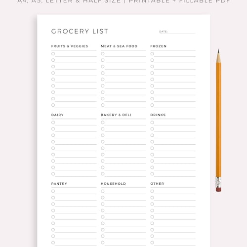 Grocery Shopping List Printable Grocery List Template - Etsy