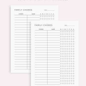 Weekly Family Chores Template, Kids & Adults House Responsibilities ...