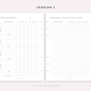 Daily Food Journal & Nutrition Chart Printable Template, Food Log, Meal ...