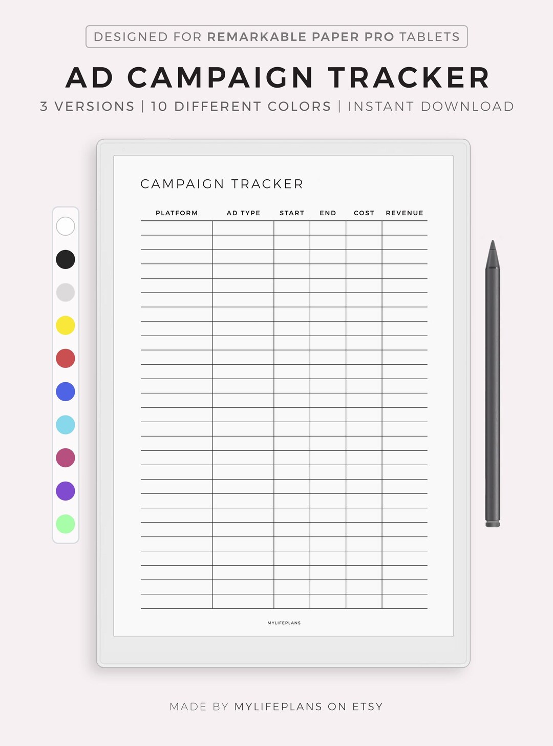 Ad Campaign Tracker for Remarkable Paper Pro, Advertising Tracker Log ...
