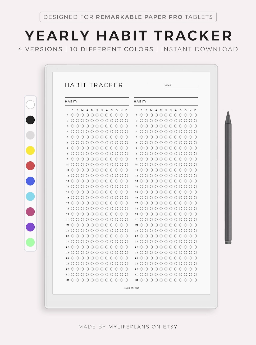 Yearly Habit Tracker for Remarkable Paper Pro, Instant Download - Etsy